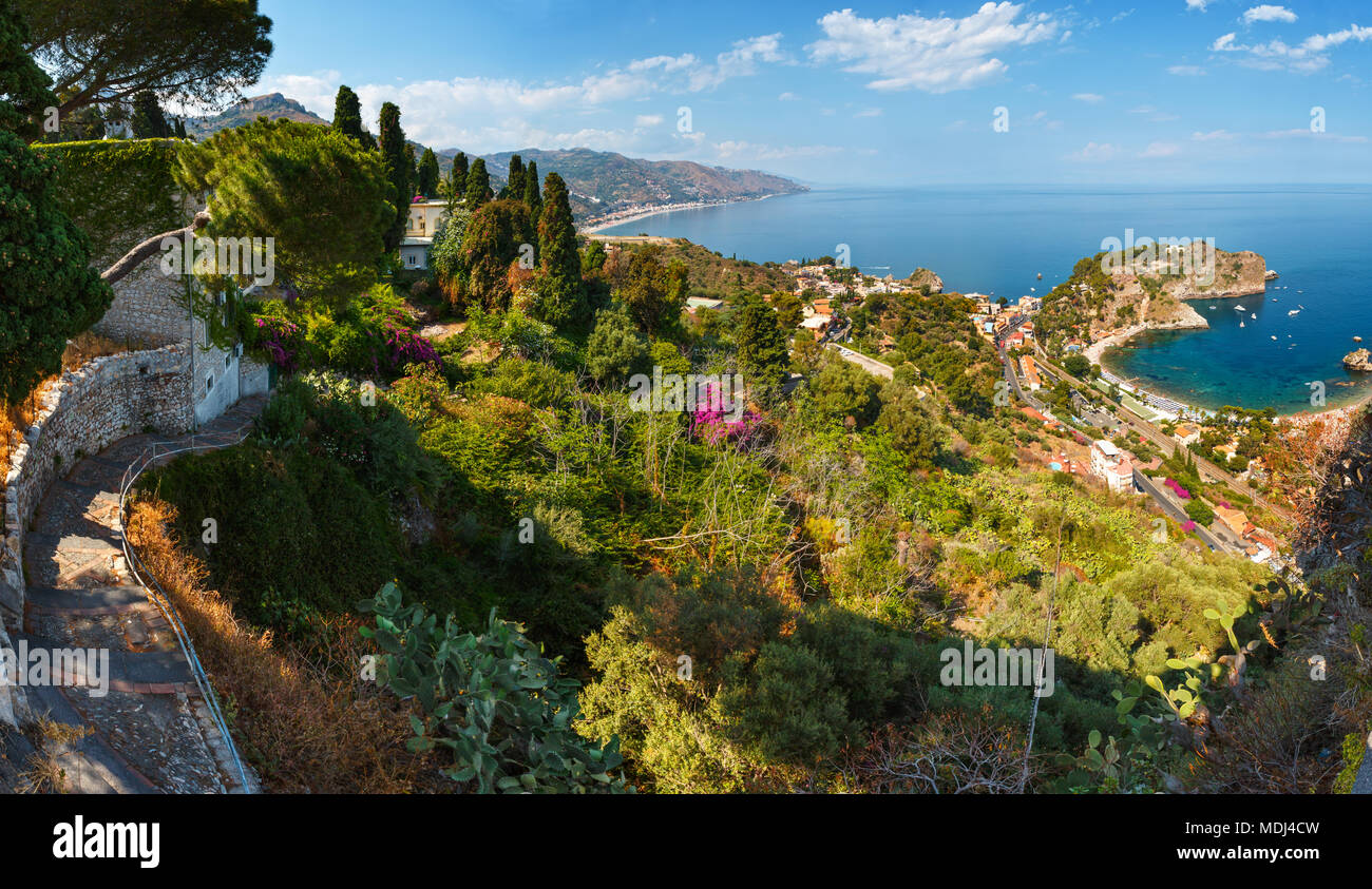 Beautiful Taormina panoramic view from up (Stairs to Taormina), Sicily ...