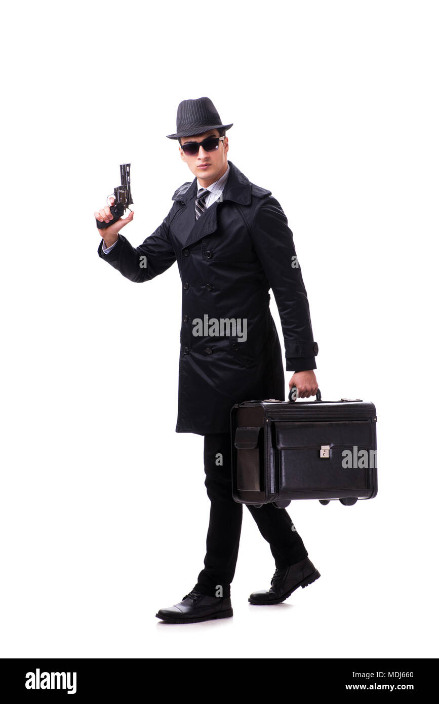 Retro detective spy holding revolver Cut Out Stock Images & Pictures ...