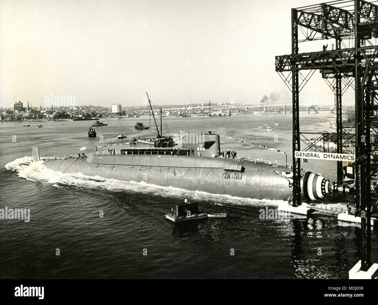 Launching of atomic-powered submarine Ethan Allen, Groton, Connecticut ...