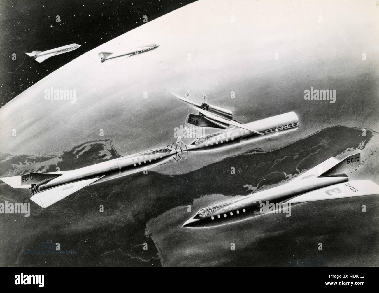 Graphical rendering of space vehicles, 1950s Stock Photo - Alamy
