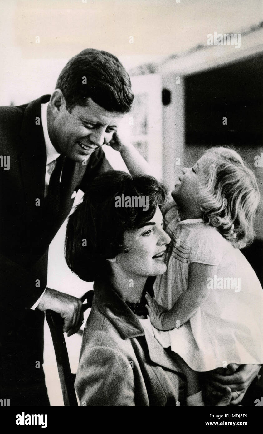 US President John F. Kennedy with his wife Jacqueline and daughter ...