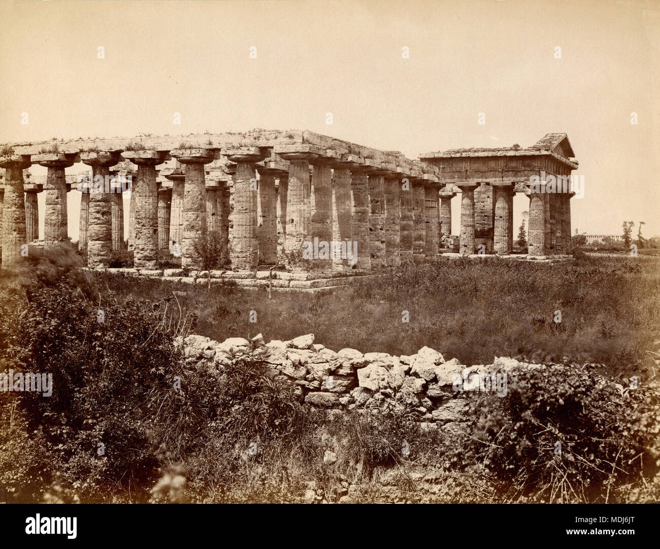 Second Temple of Here or Temple of Neptune, Paestum, Italy 1880 Stock ...