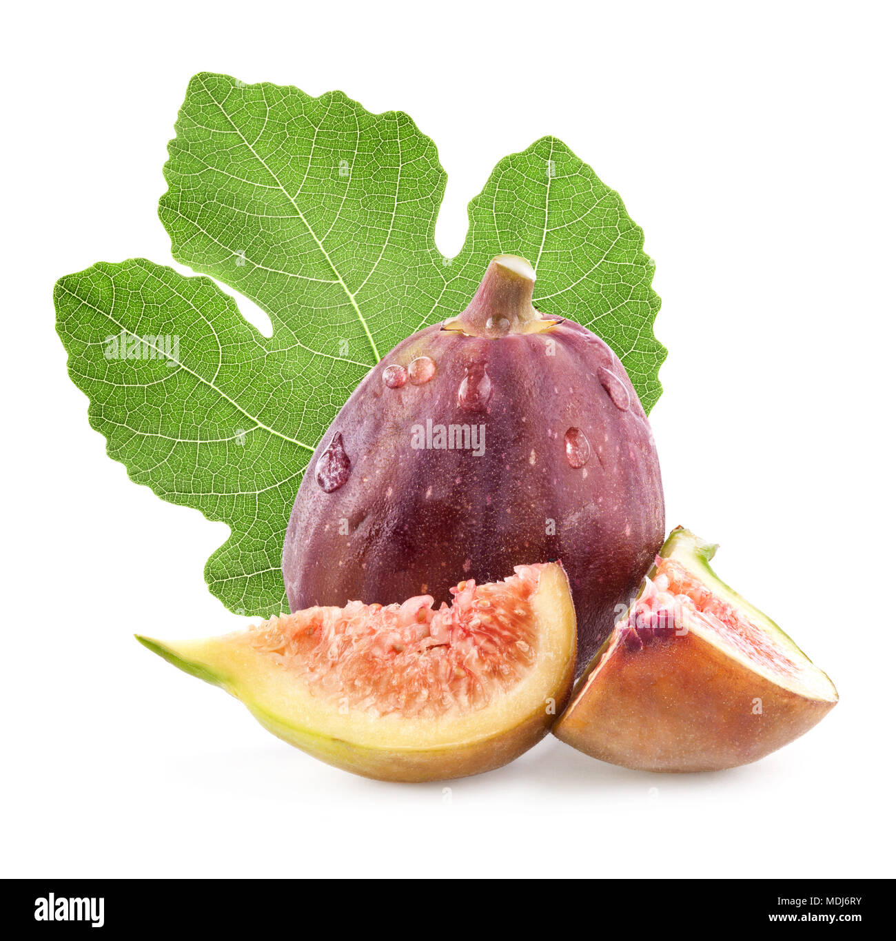 Figs with fig leaves. Isolated on white background with clipping patch ...