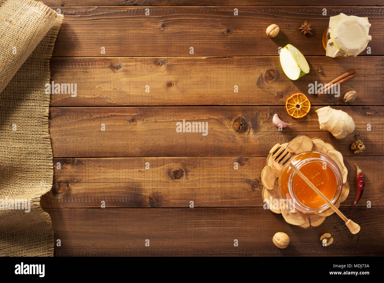 healthy food on wooden table background Stock Photo - Alamy