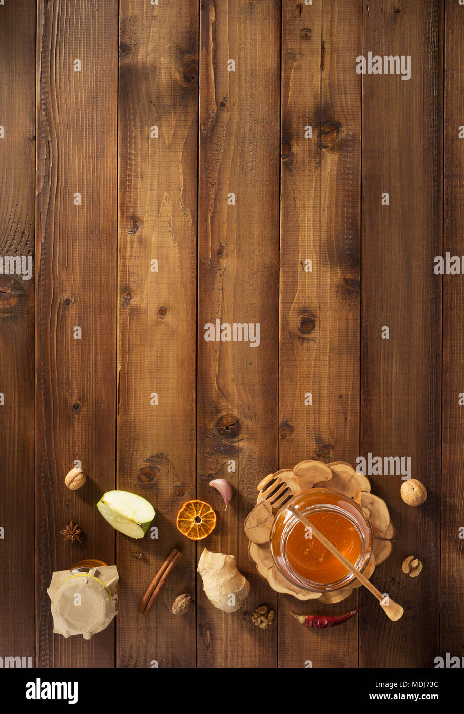 healthy food on wooden table background Stock Photo - Alamy