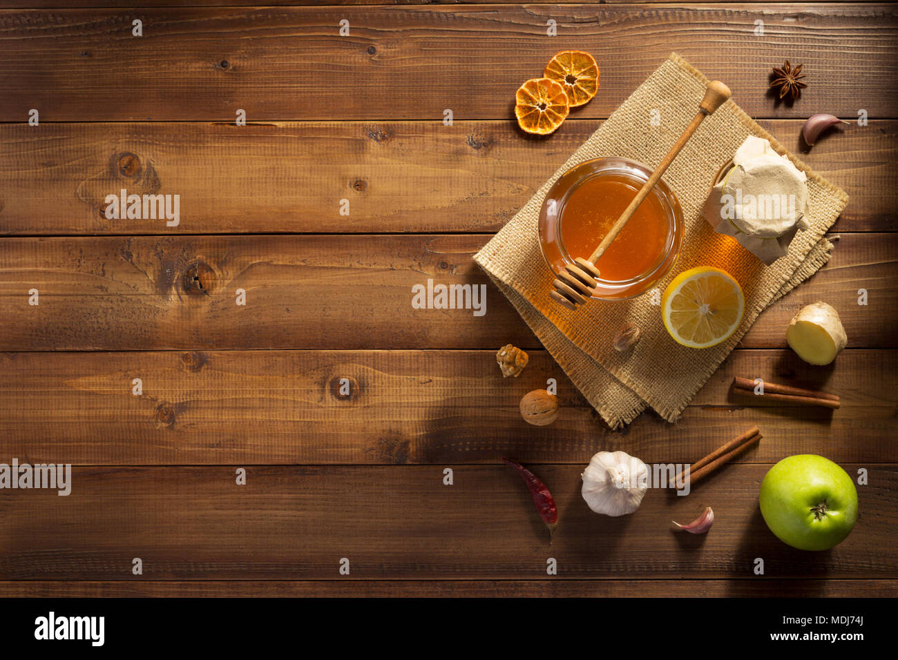 healthy food on wooden table background Stock Photo - Alamy
