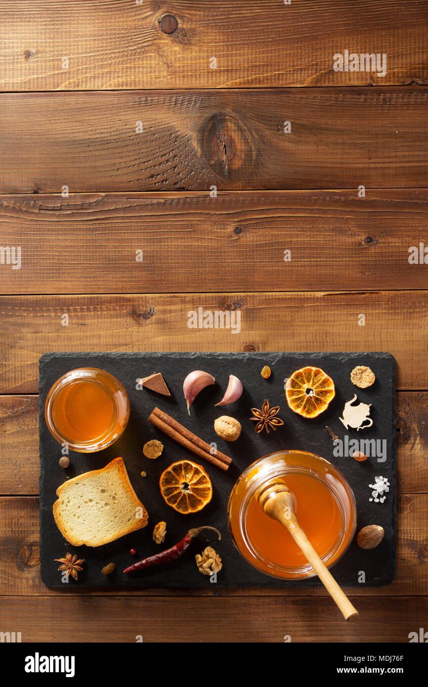 healthy food on wooden table background Stock Photo - Alamy