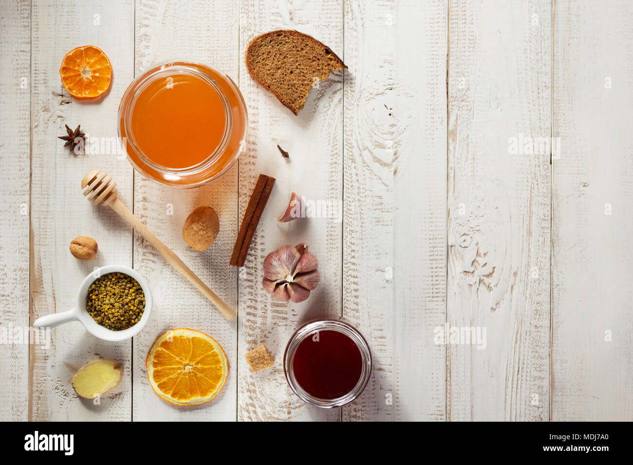 healthy food on wooden table background Stock Photo - Alamy