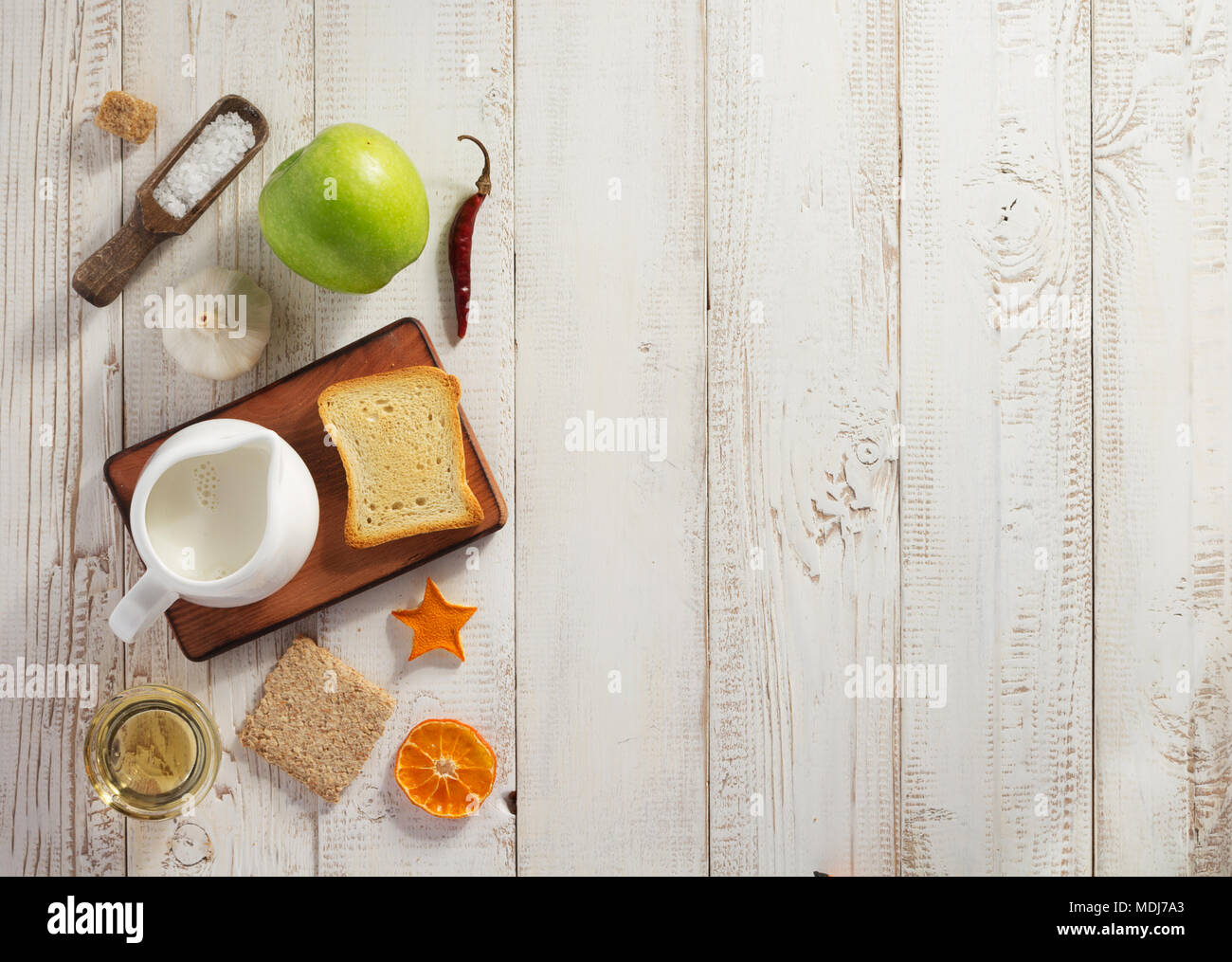 healthy food on wooden table background Stock Photo - Alamy