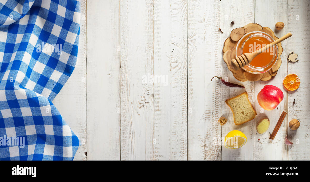 healthy food on wooden table background Stock Photo - Alamy
