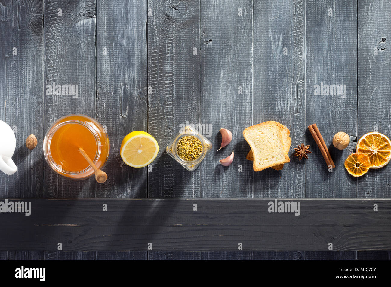 healthy food on wooden table background Stock Photo - Alamy