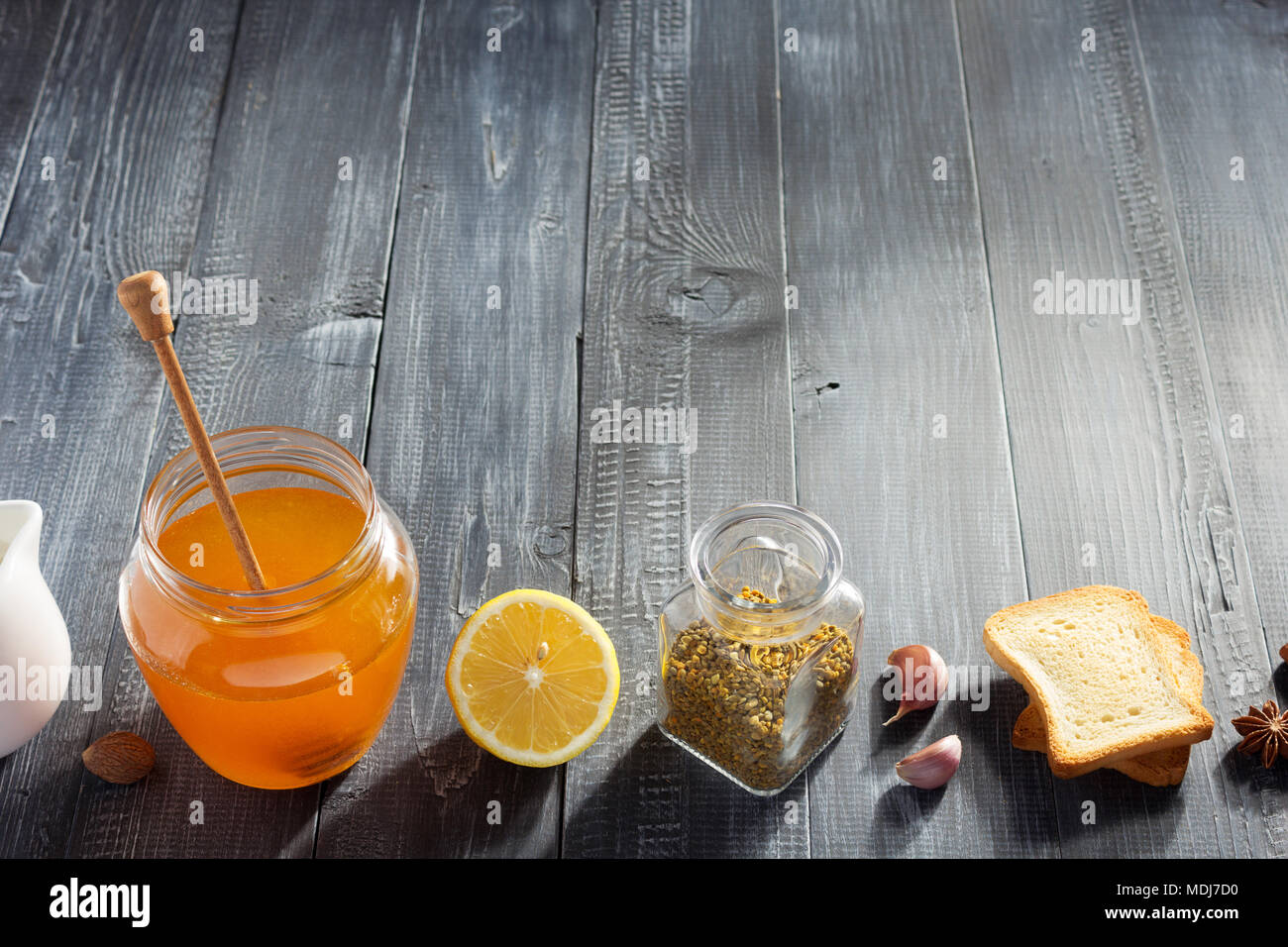 healthy food on wooden table background Stock Photo - Alamy