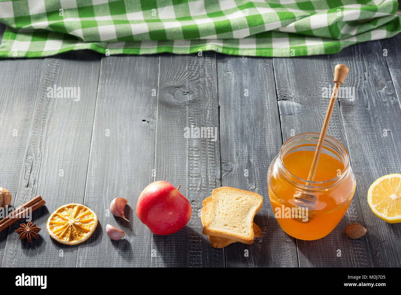 healthy food on wooden table background Stock Photo - Alamy