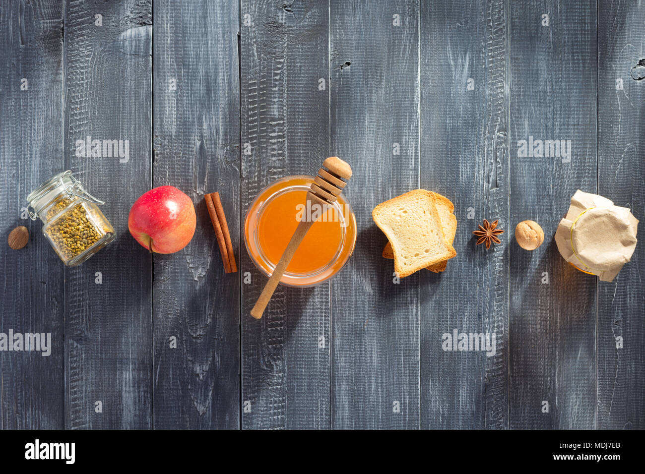 healthy food on wooden table background Stock Photo - Alamy