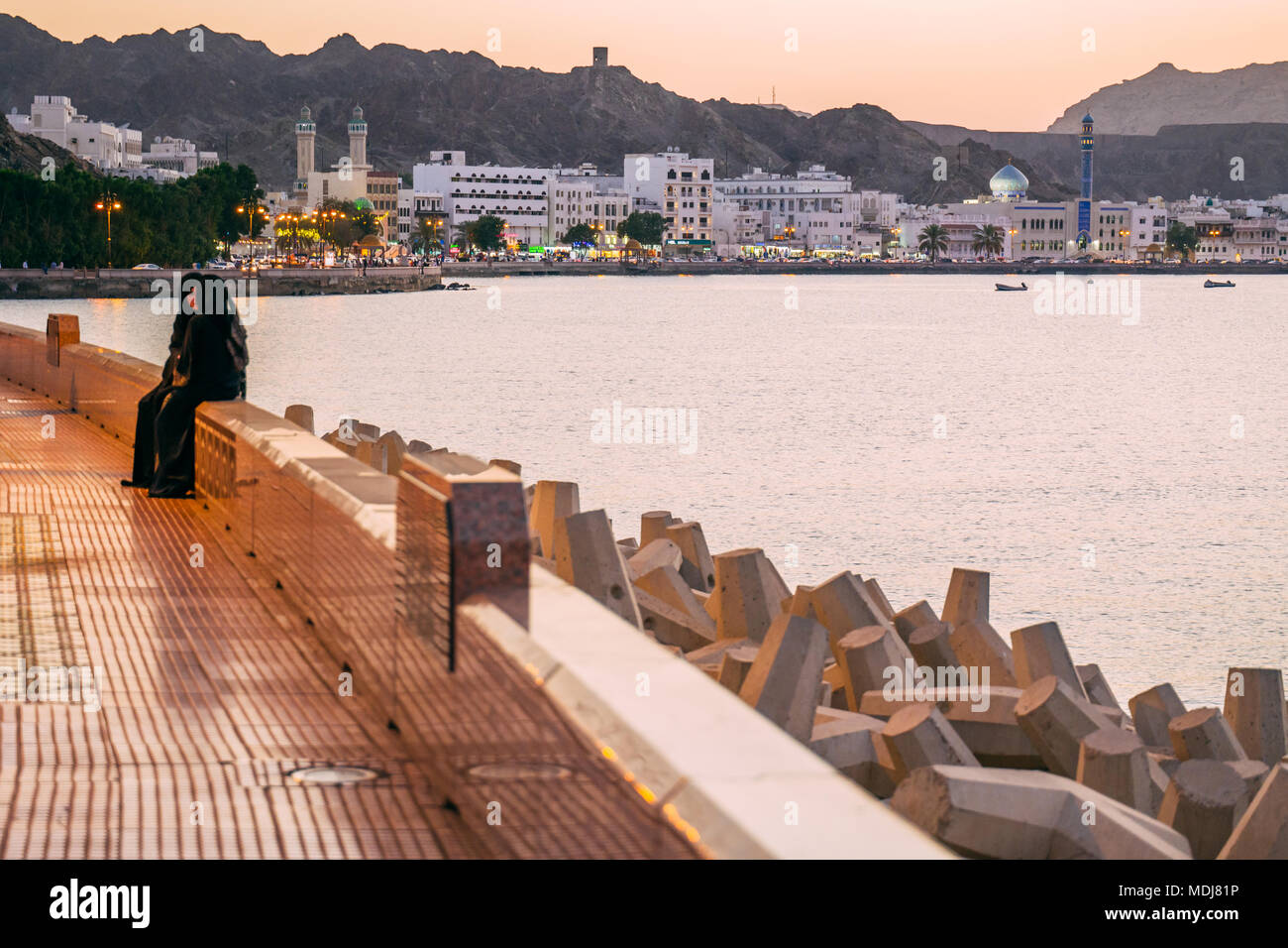 Beautiful sunset from the corniche in Muscat, Oman Stock Photo - Alamy