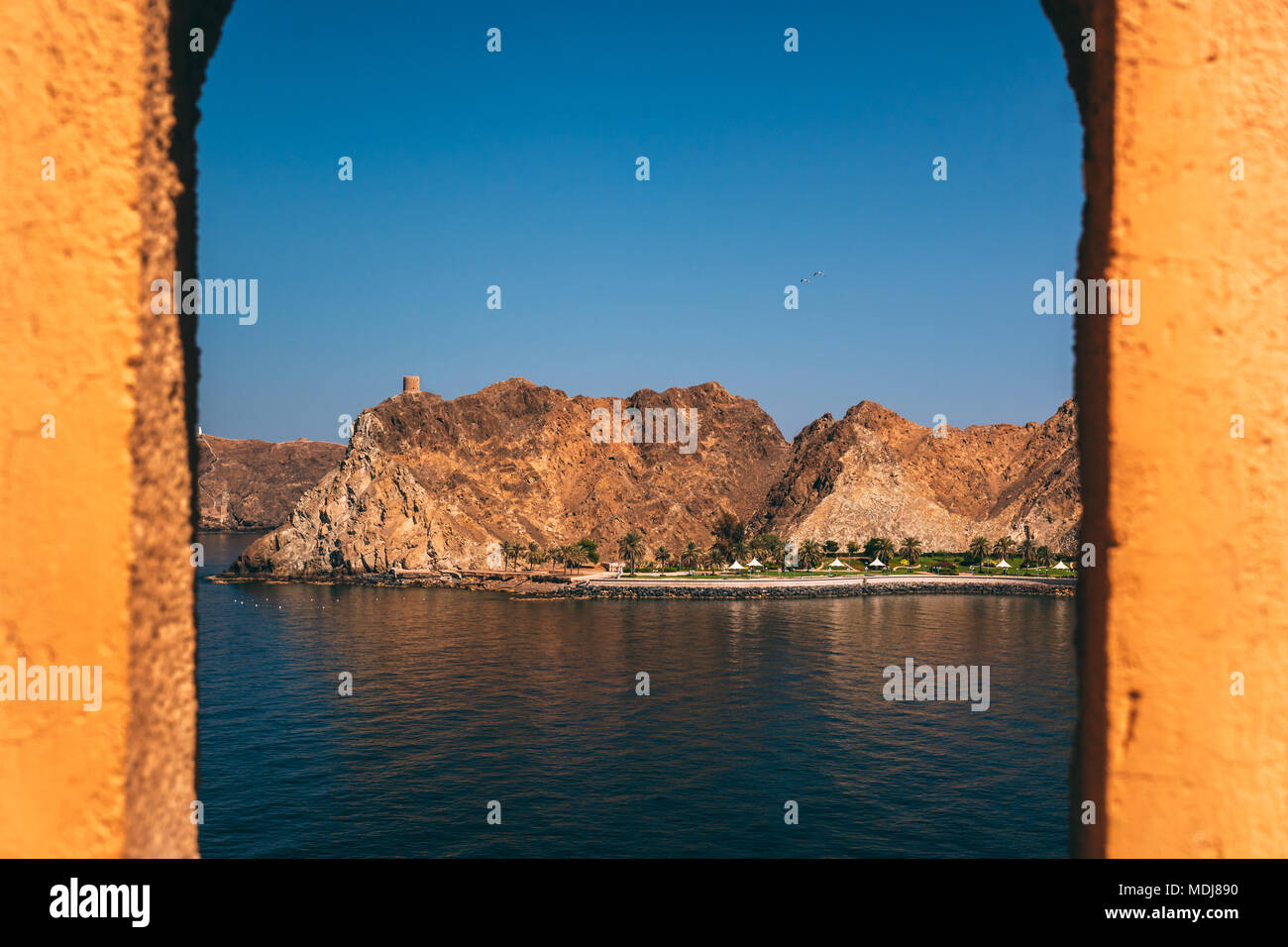 Defense tower along the corniche in Muscat, Oman Stock Photo - Alamy