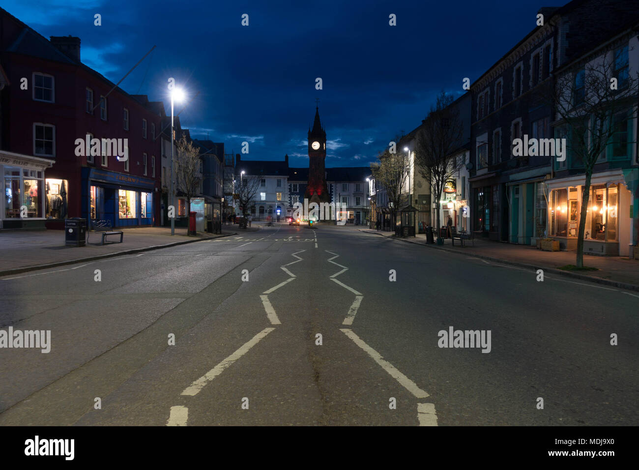 The Clock Tower lit up at night. Machynlleth. Powys. Wales Stock Photo ...