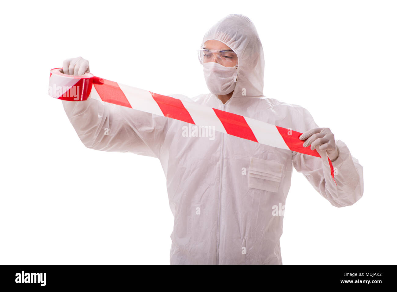 Forensic specialist in protective suit isolated on white Stock Photo ...