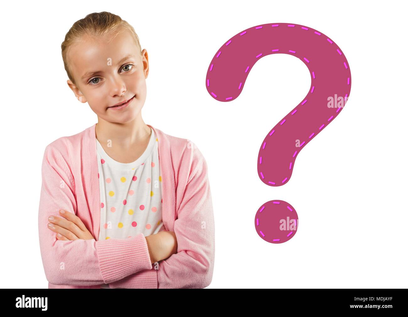 Kid Girl with pink question mark Stock Photo - Alamy