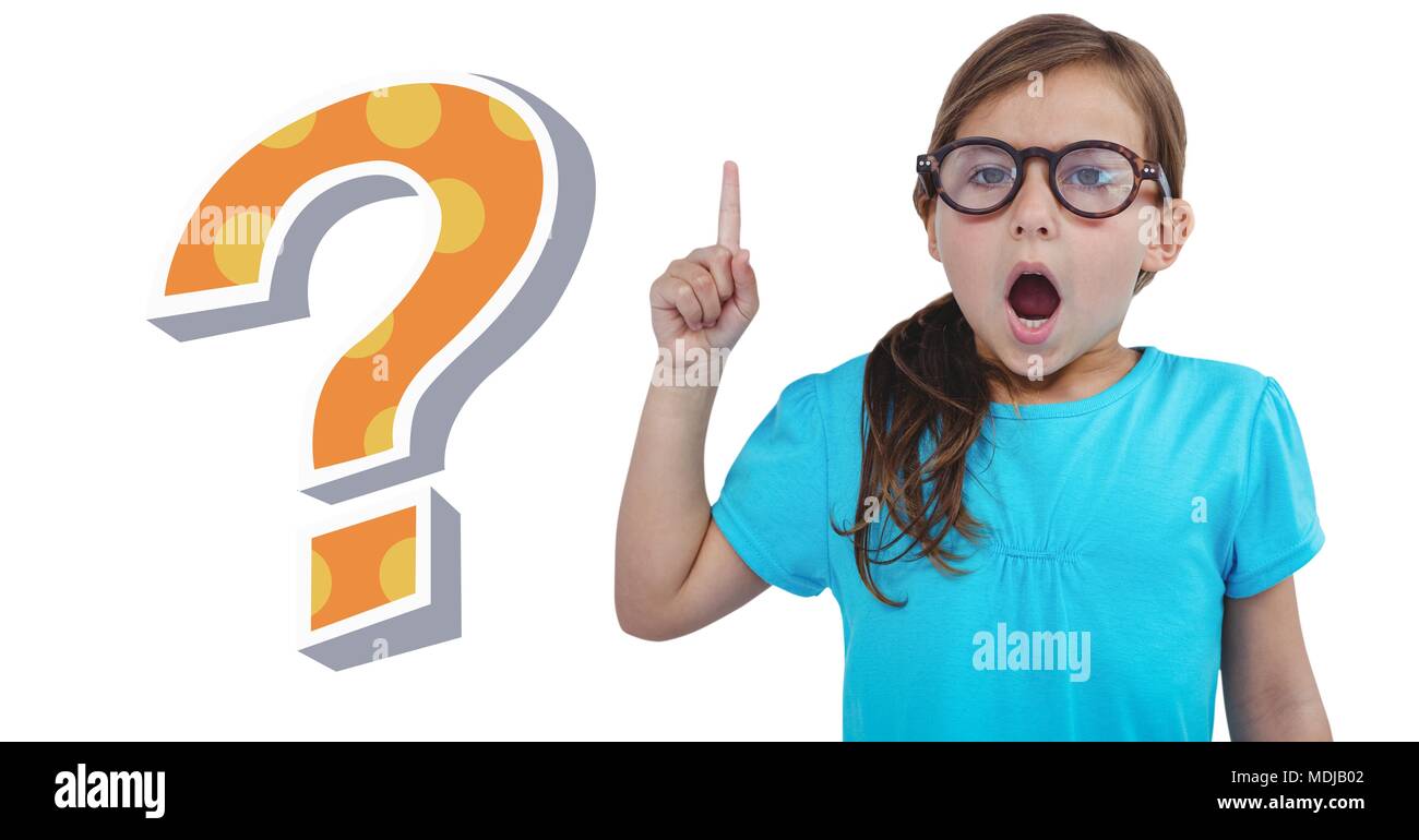 Kid Girl with funky cool question mark Stock Photo - Alamy