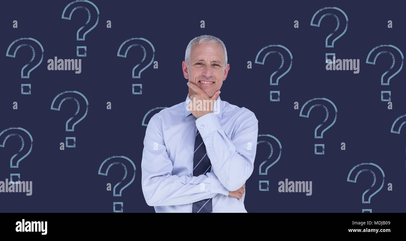 Man thinking with stencil question marks Stock Photo - Alamy