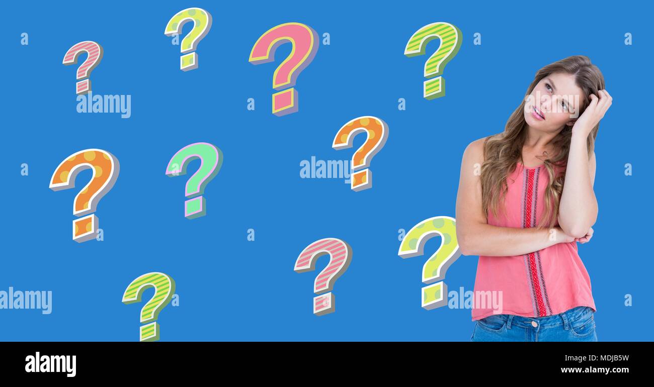 Woman thinking question marks hi-res stock photography and images - Alamy