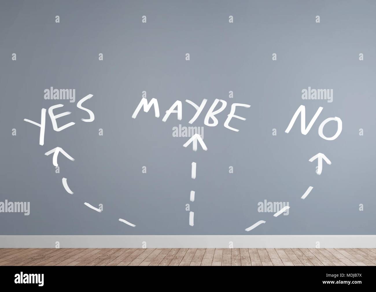 Yes No Maybe text with arrows graphic on wall Stock Photo - Alamy