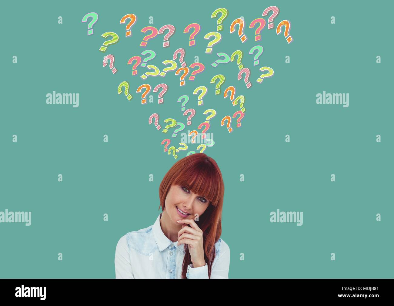 Woman thinking question marks hi-res stock photography and images - Alamy