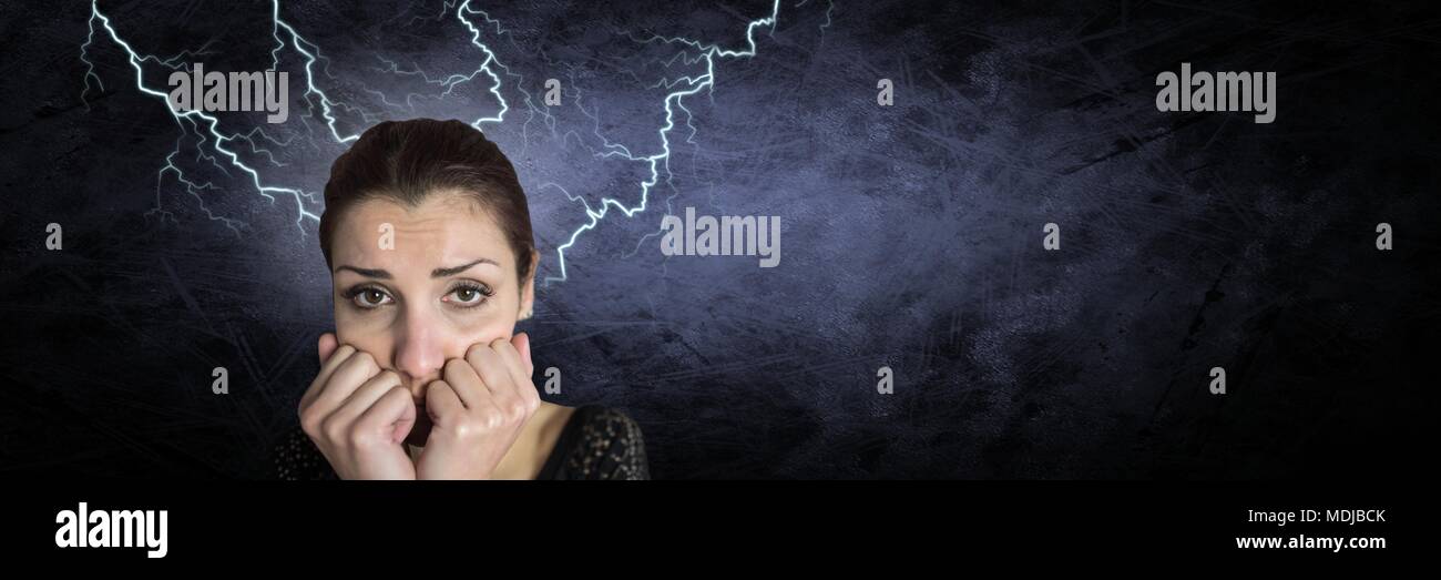 Lightning strikes and scared afraid woman Stock Photo - Alamy
