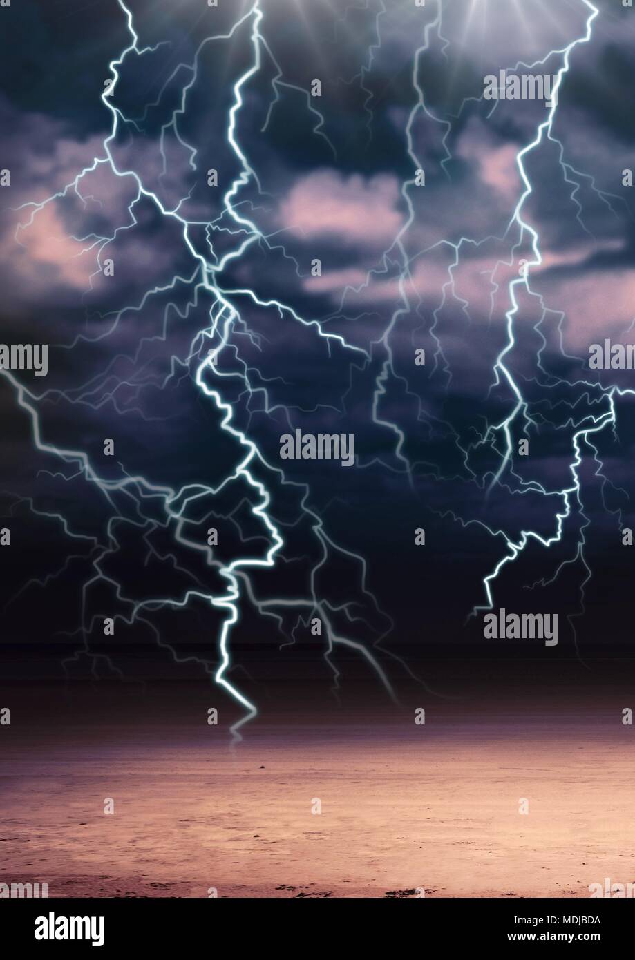 Lightning strikes in sky Stock Photo - Alamy