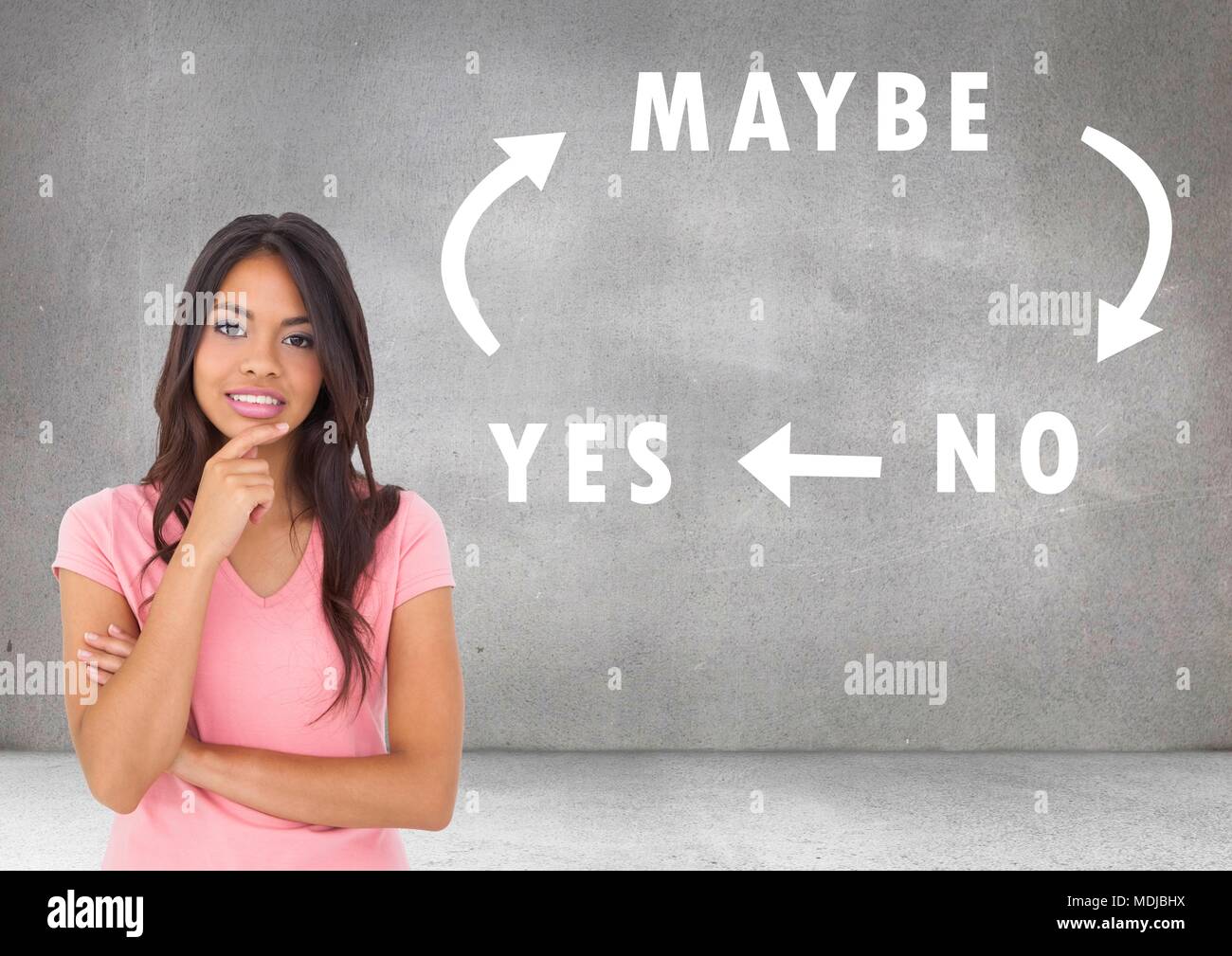 Young woman thinking arrows hi-res stock photography and images - Alamy