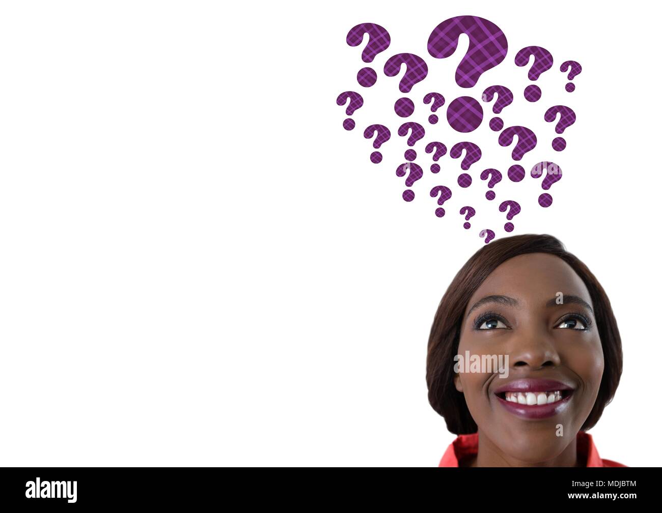 Woman question marks head Cut Out Stock Images & Pictures - Alamy