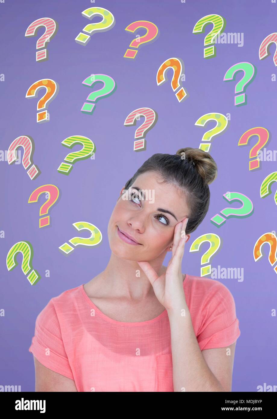 Woman thinking question marks hi-res stock photography and images - Alamy