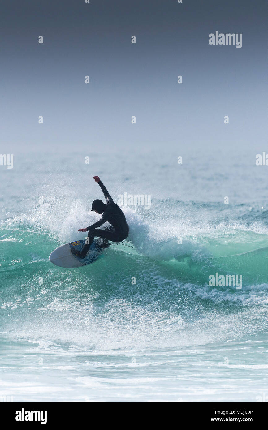 Surfing action at Fistral in Newquay Cornwall Stock Photo - Alamy