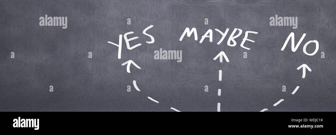 Yes No Maybe with arrows graphic on wall Stock Photo - Alamy