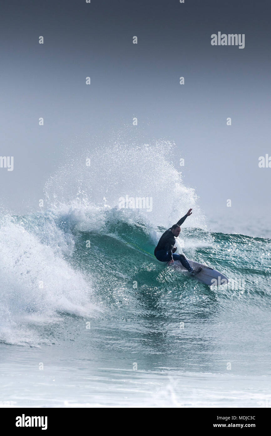 Spectacular surfing action at Fistral in Newquay Cornwall Stock Photo ...