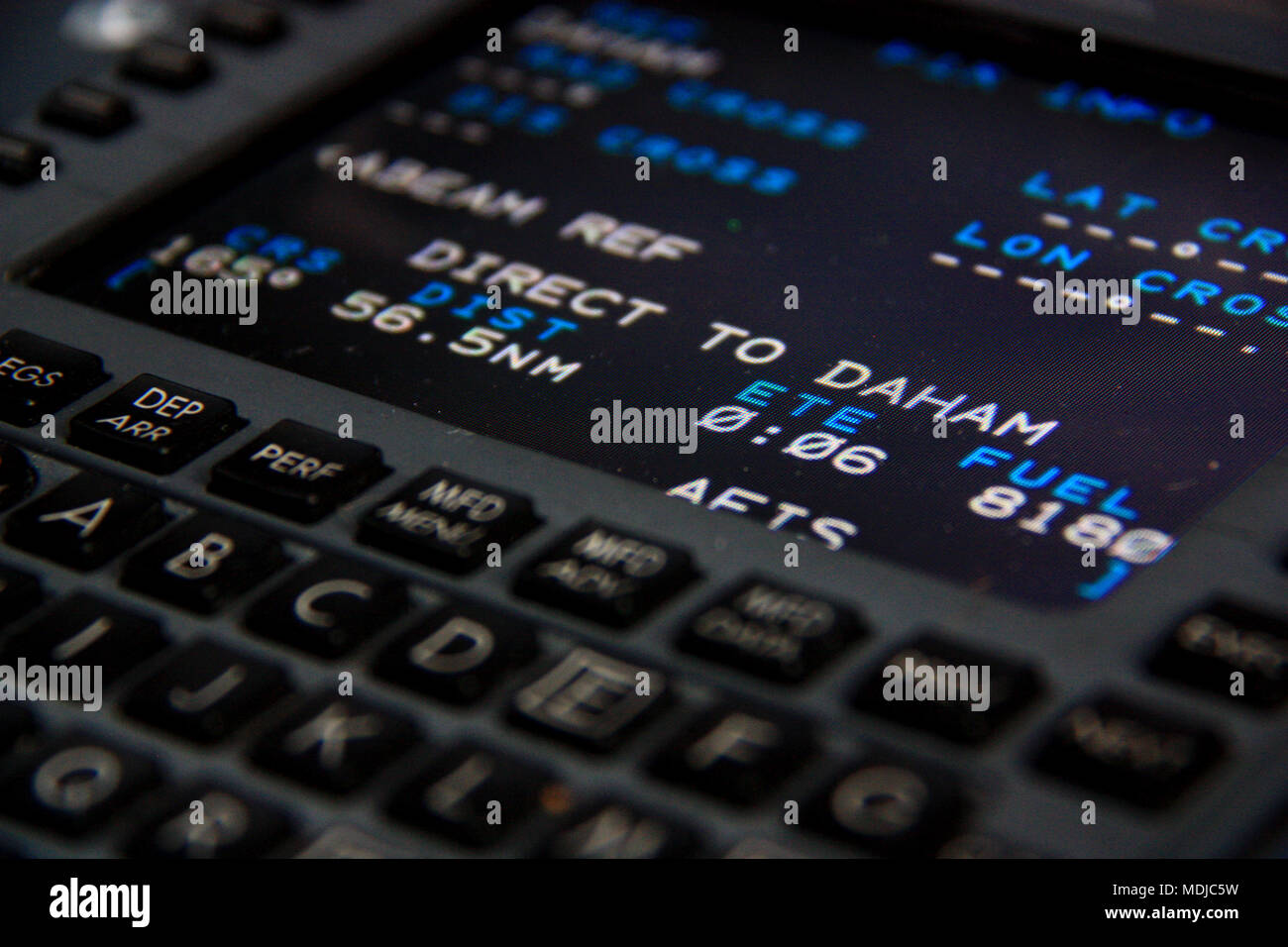 DIRECT TO DAHAM displayed on the CDU of a FMS of a Falcon 2000 Business ...