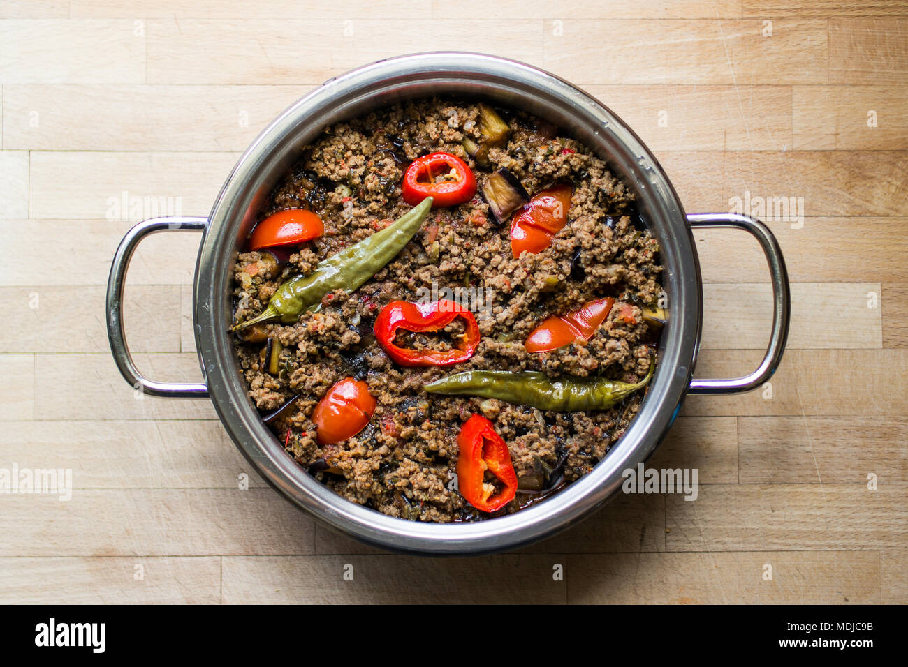 turkish meat food with minced meat, aubergine or eggplant / karniyarik ...