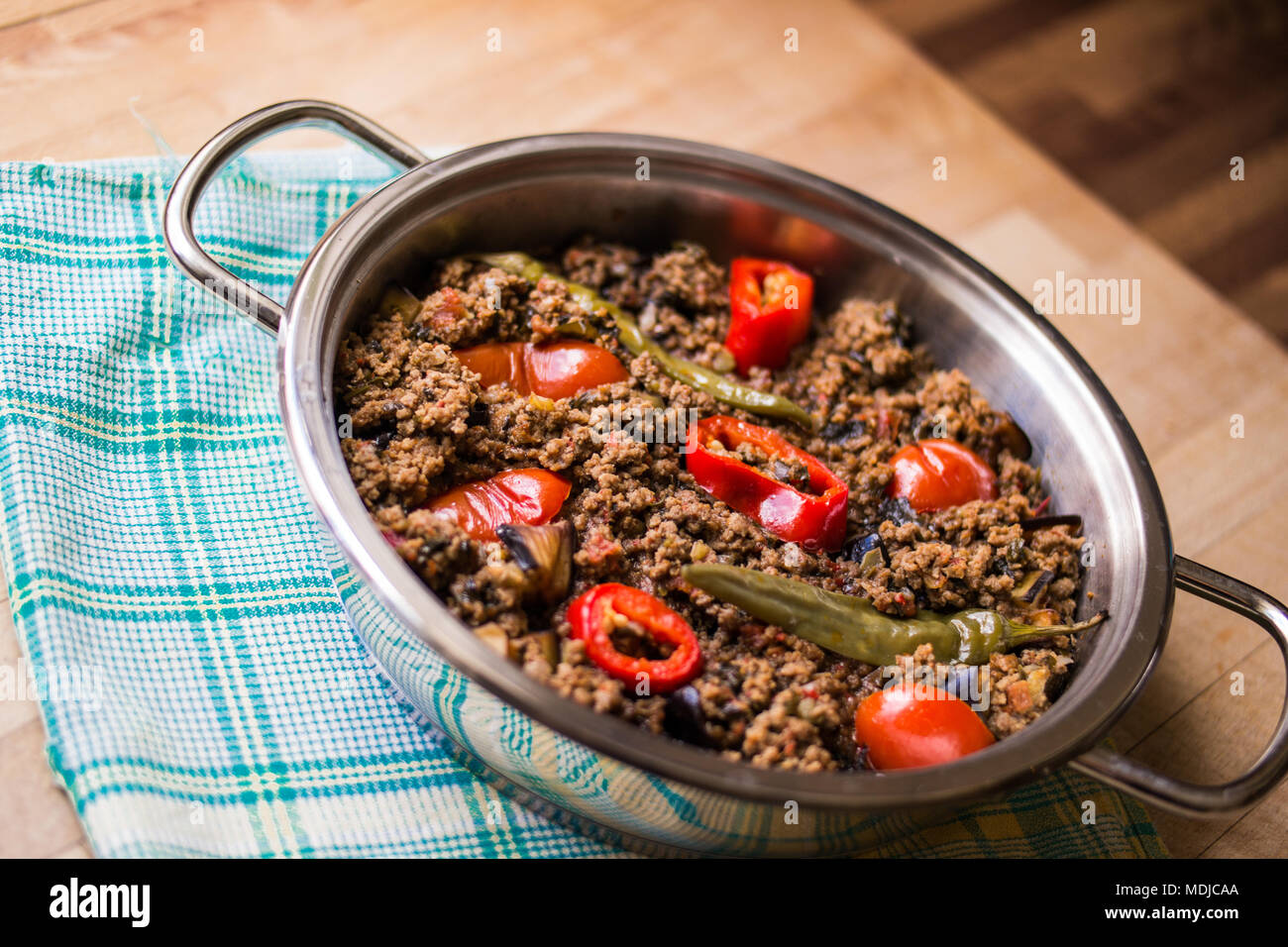 turkish meat food with minced meat, aubergine or eggplant / karniyarik ...