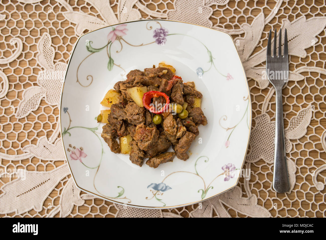 turkish tas kebab with cube / cubed meat kebap Stock Photo - Alamy