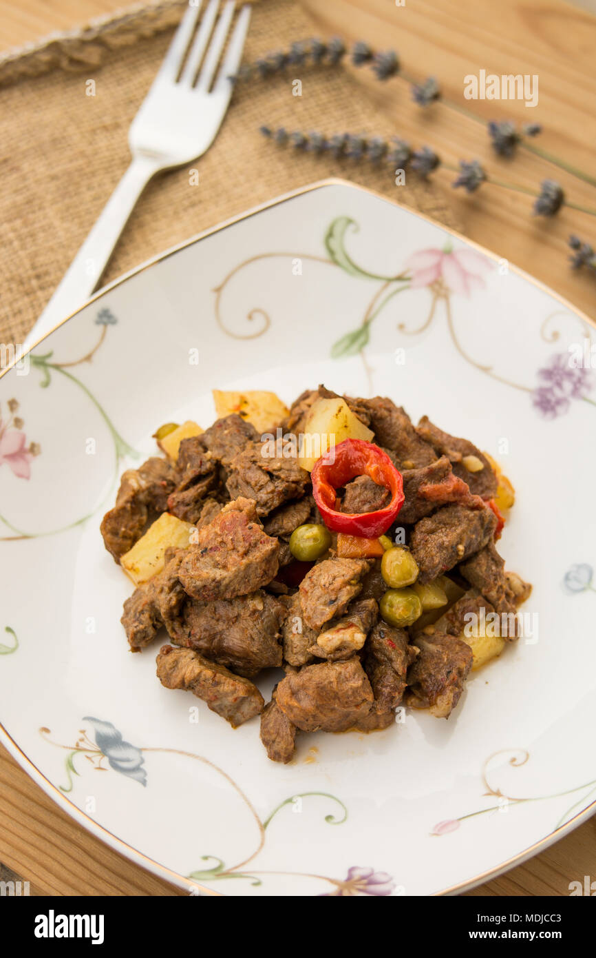 turkish tas kebab with cube / cubed meat kebap Stock Photo - Alamy