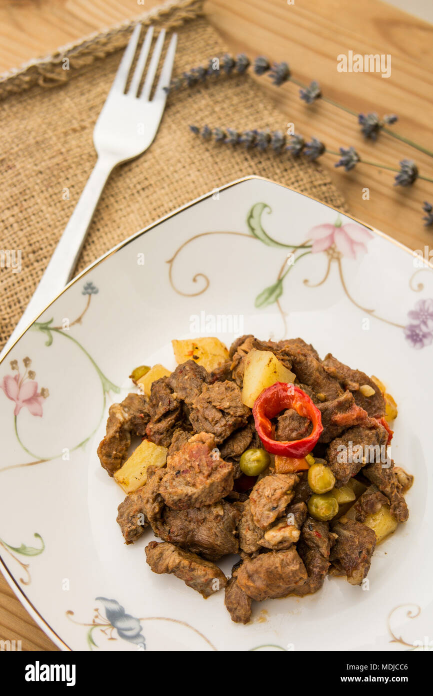 turkish tas kebab with cube / cubed meat kebap Stock Photo - Alamy