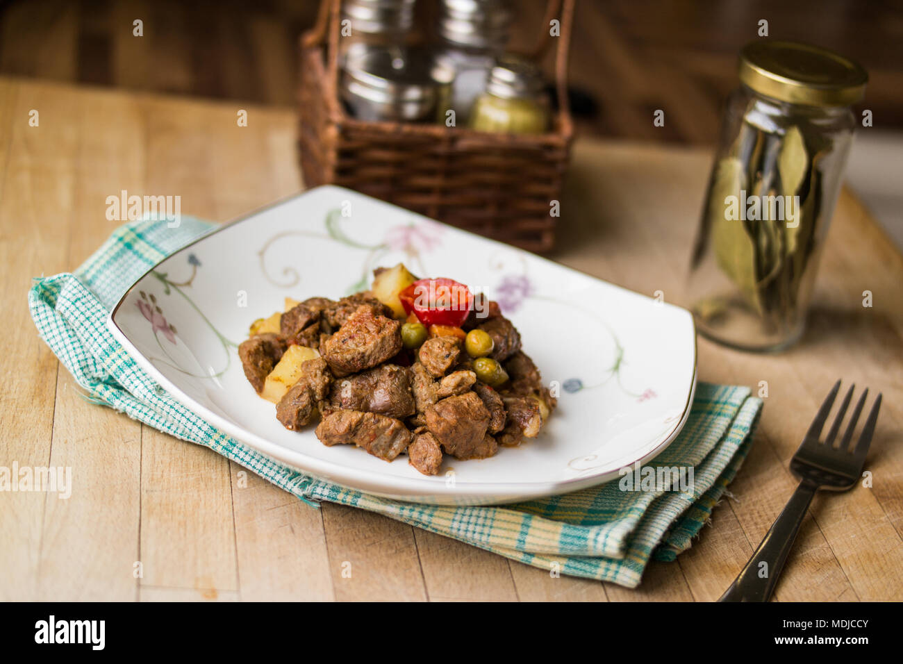 turkish tas kebab with cube / cubed meat kebap Stock Photo - Alamy