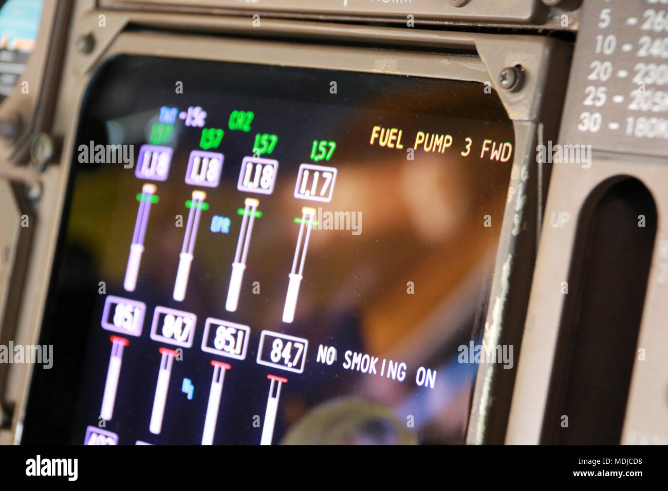 Fuel Pump Failure Warning Message on the EICAS on the Flight Deck of a ...