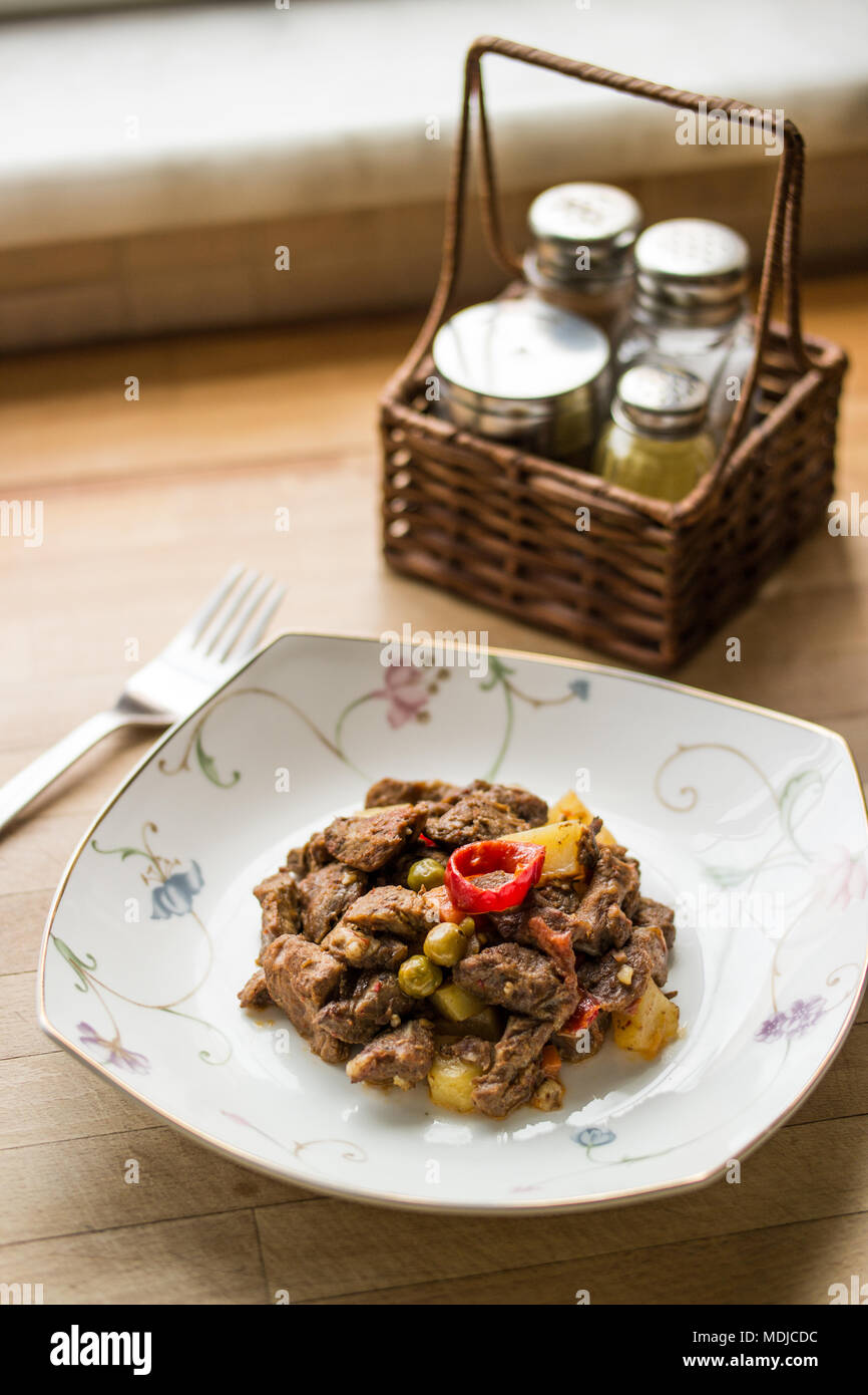 turkish tas kebab with cube / cubed meat kebap Stock Photo - Alamy