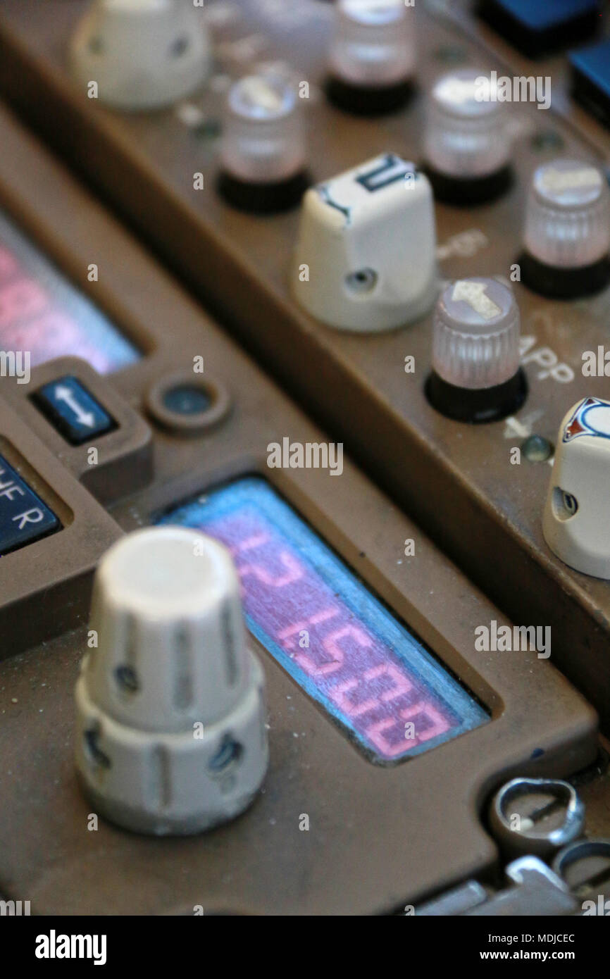 Emergency Frequency tuned in at the VHF Radio of a Boeing 747-400 Stock ...