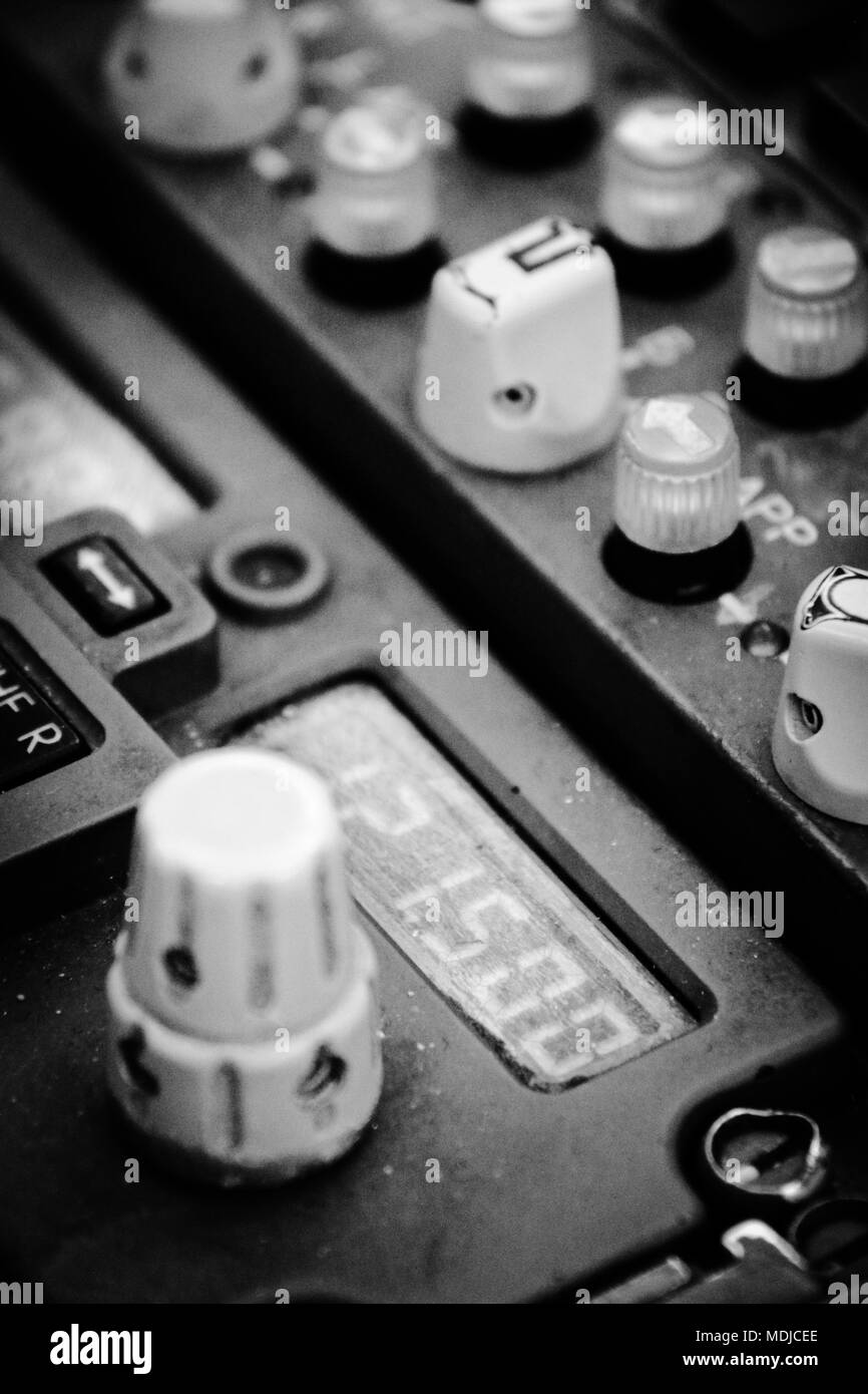 Emergency Frequency tuned in at the VHF Radio of a Boeing 747-400 Stock ...