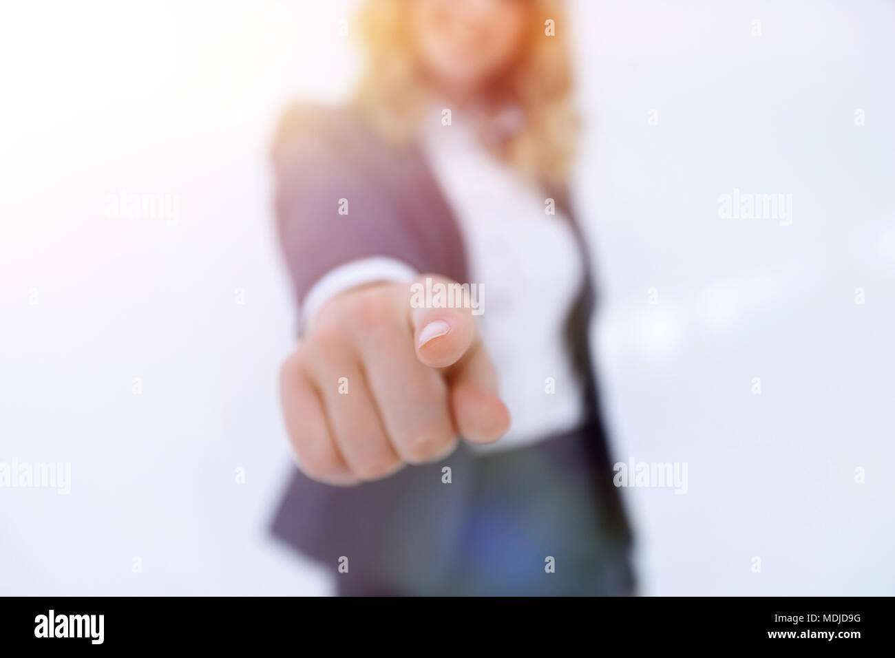 Young Woman pointing finger to You Stock Photo - Alamy