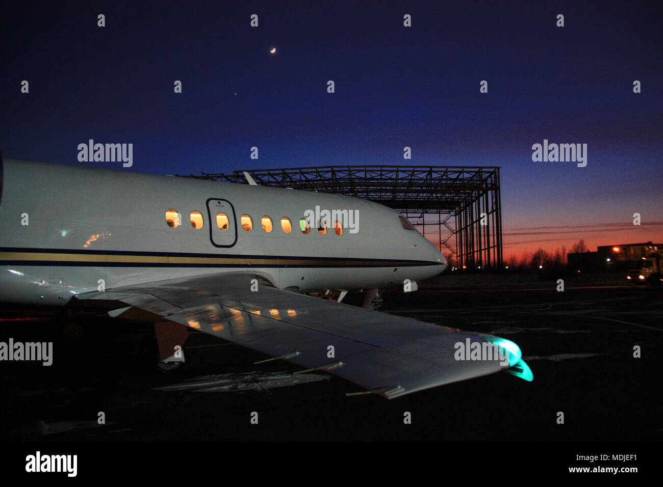Falcon 2000 business jet is waiting for passengers and ready to go ...