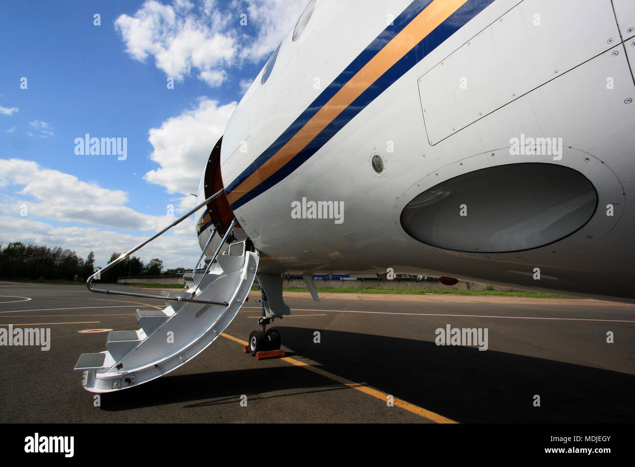 Falcon 2000 business jet is waiting for passengers and ready to go ...